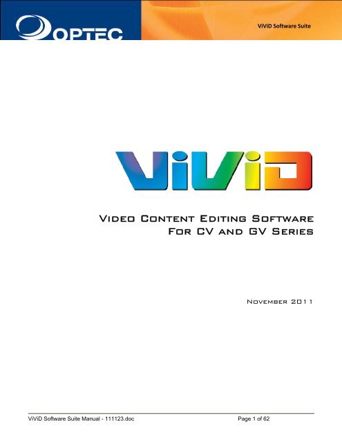 ViViD Software Suite Manual - Optec Displays