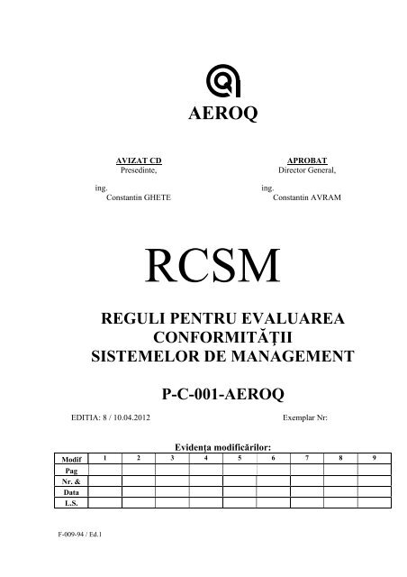 Reguli pt evaluarea conformitatii sistemelor de management - Aeroq