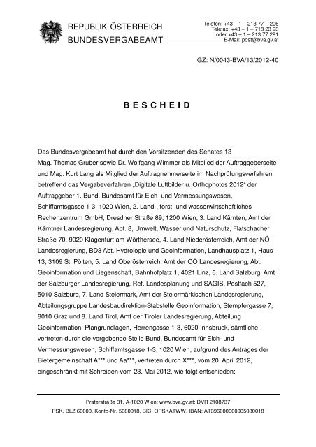 BUNDESVERGABEAMT BESCHEID - beim BVA