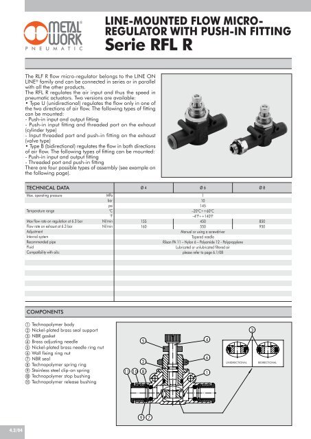 REGULATOR WITH PUSH-IN FITTING Serie RFL R - Metal Work