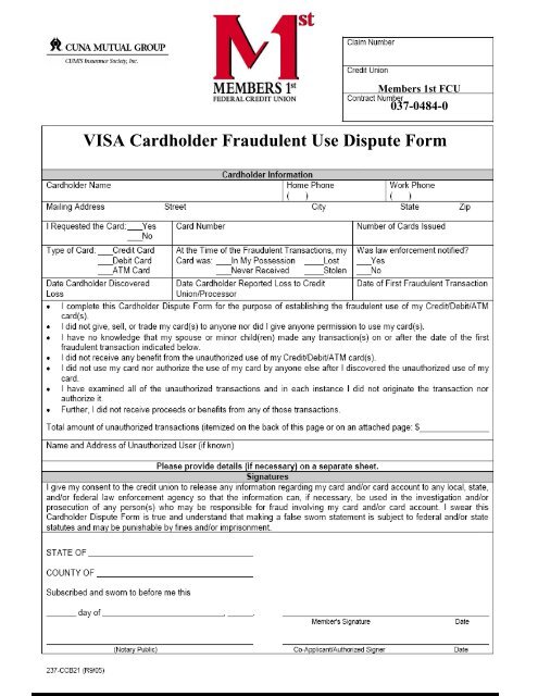 VISAÂ® Fraud Affidavit Form