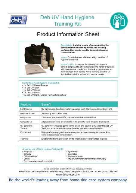 Product Information Sheet Deb UV Hand Hygiene Training Kit - Arco