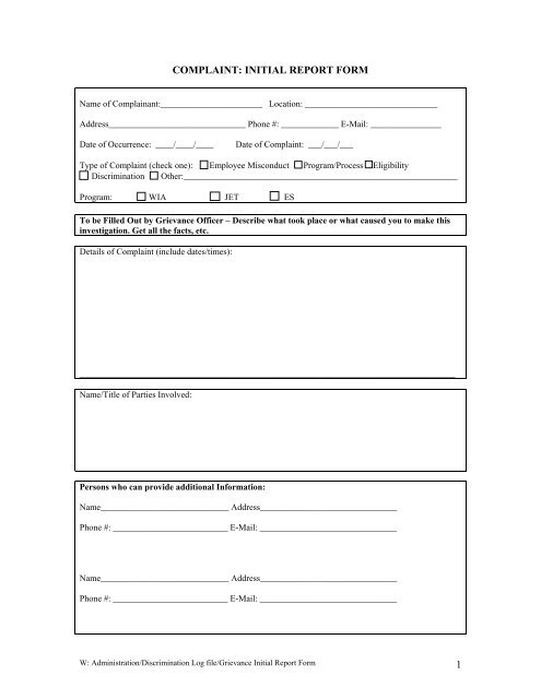 Grievance Report Form. - Semca