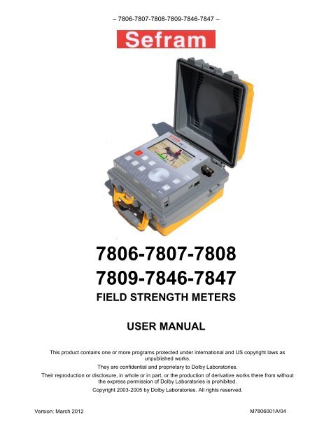 FIELD STRENGTH METERS USER MANUAL - Sefram