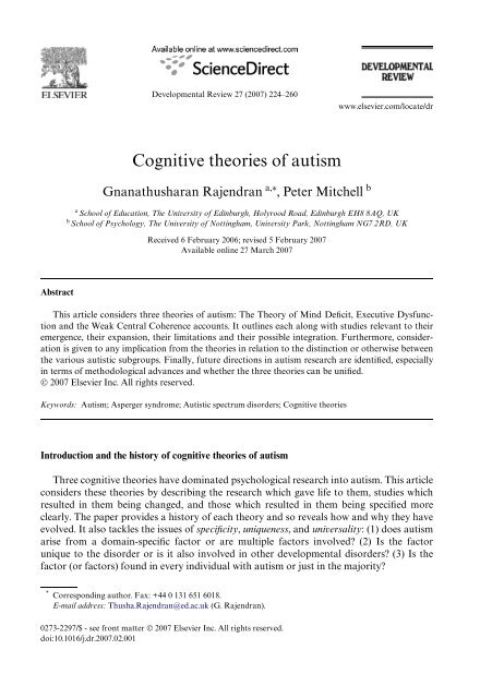 Cognitive theories of autism. Developmental Review ... - FIU Infant Lab