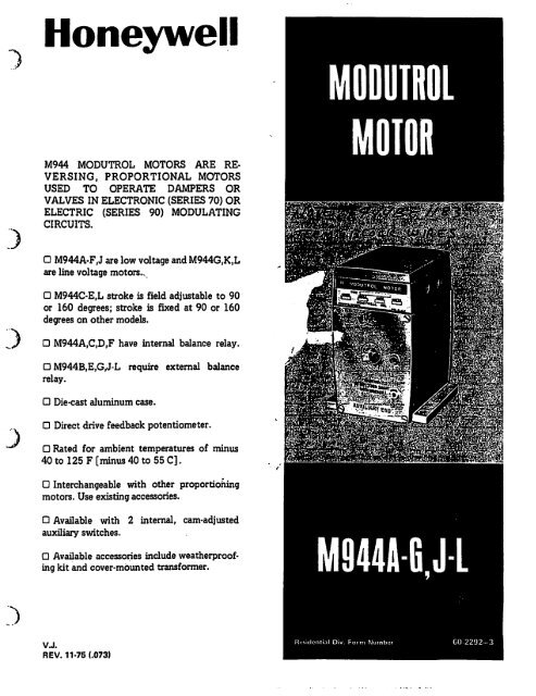 Tech Sheet for Honeywell M944A, M944B, M944C, M944D, M944E ...