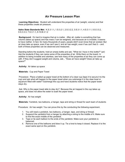 Air Pressure Lesson Plan - GSS ESER Program