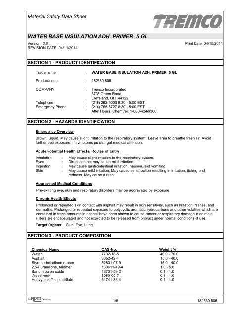 US MSDS - Tremco Roofing