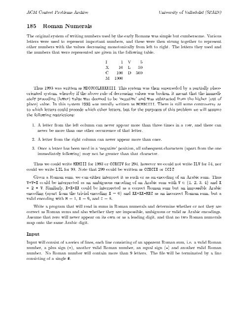 185 Roman Numerals - UVa Online Judge