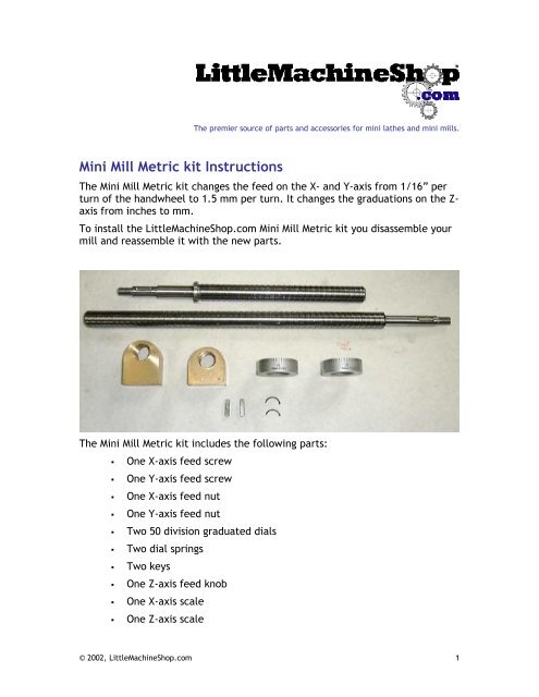 Mini Mill Metric Kit Instructions - Little Machine Shop