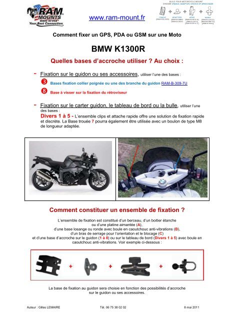 BMW K1300R RAM Fixation guidon - RAM Mount