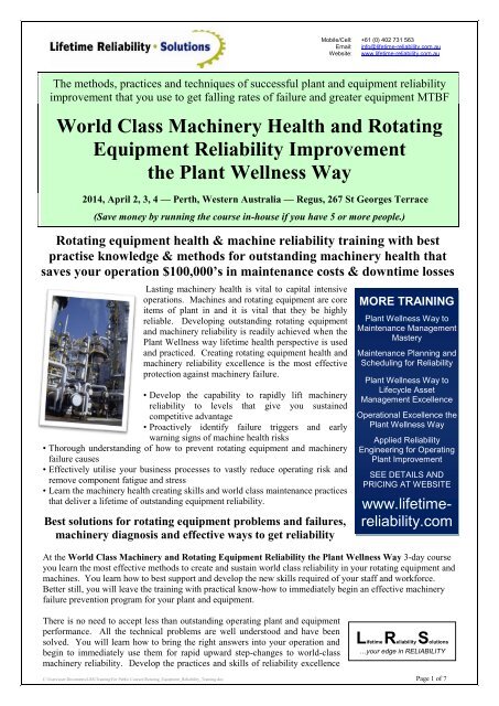 Machinery Health And Rotating Equipment Reliability Lifetime