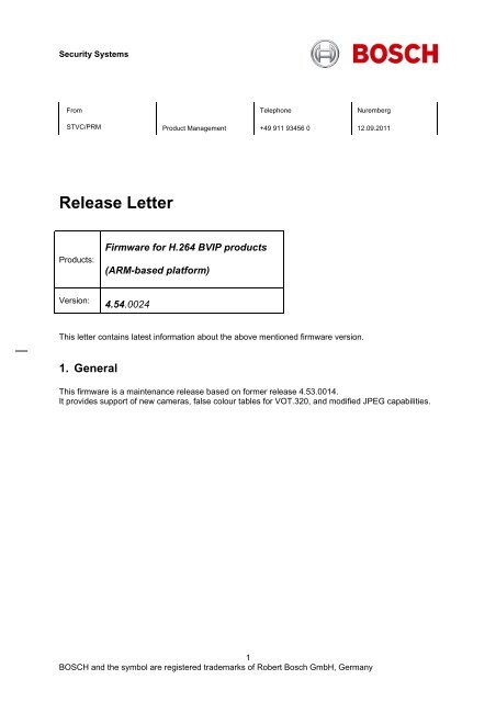 Release Letter - Bosch Security Systems