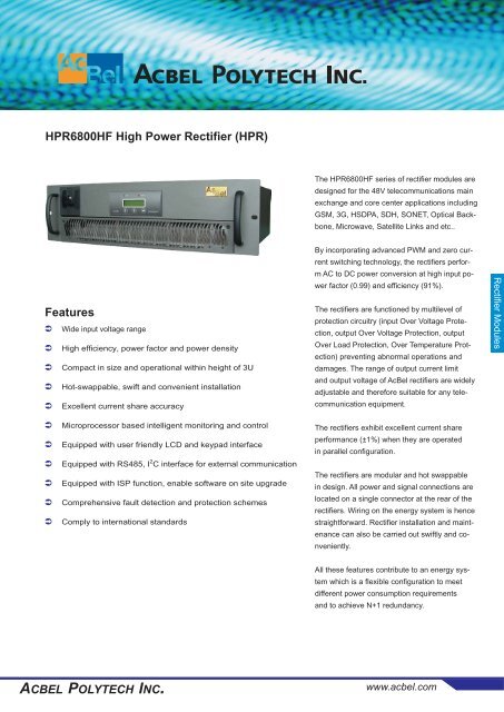 ACBEL POLYTECH INC. Features HPR6800HF High Power Rectifier