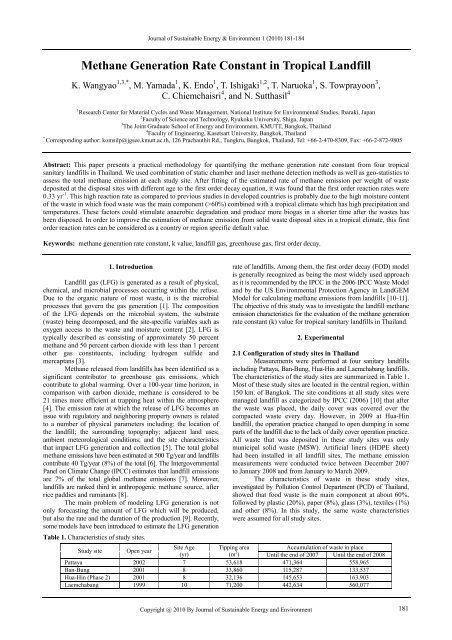 Methane Generation Rate Constant in Tropical Landfill - Journal of ...