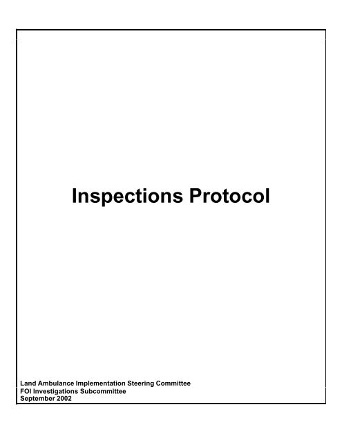 Inspections Protocol - the Ontario Land Ambulance Transition Web
