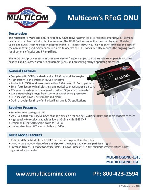 Multicom's RFoG ONU