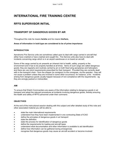 Transport of Dangerous Goods by Air - International Fire Training ...