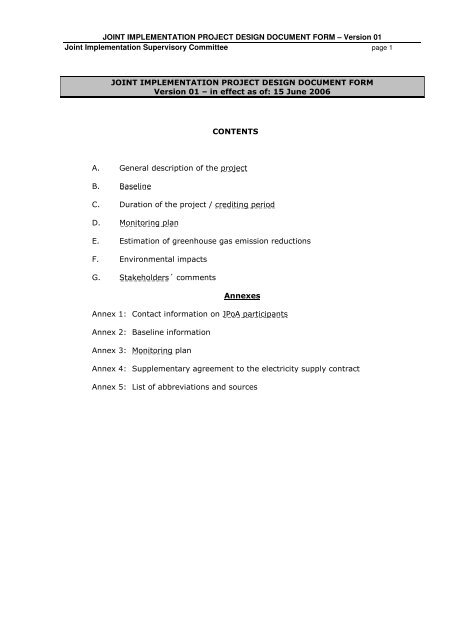 JOINT IMPLEMENTATION PROJECT DESIGN DOCUMENT FORM ...