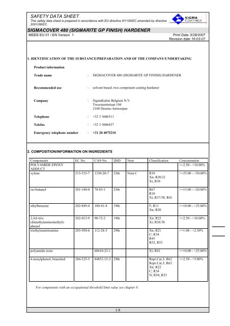 sigmacover 480 hardener - SIGMA PAINTS