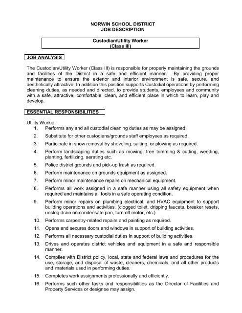(Class III) The Custodian/Utility Worker - Norwin School District