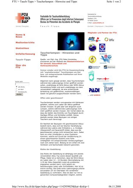 Fachstelle für Tauchunfallverhütung FTU Zürich - Hartenberger Fachstelle für Tauchunfallverhütung FTU Zürich - Hartenberger