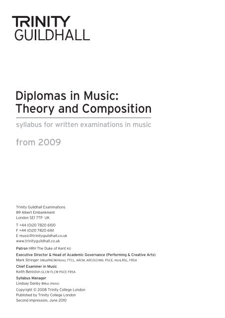 Music Diplomas: Theory & Composition - Trinity College London
