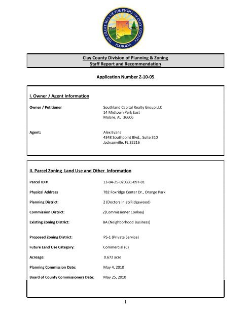 1 Clay County Division of Planning & Zoning Staff Report and ...
