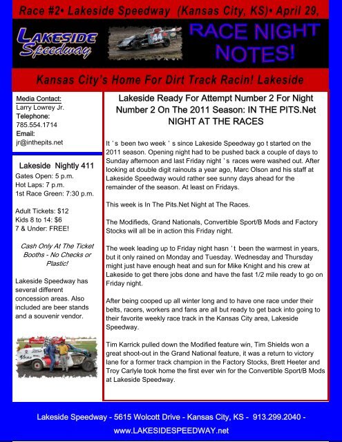 Race #2â ¢ Lakeside Speedway (Kansas City, KS ... - In The Pits.Net