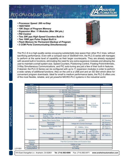 PLC-CPU-CM3 Spec Sheet.pdf - Anaheim Automation