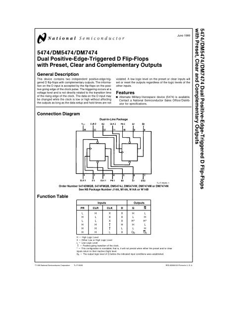 5474 DM5474 DM7474 Dual Positive-Edge-Triggered D Flip-Flops ...