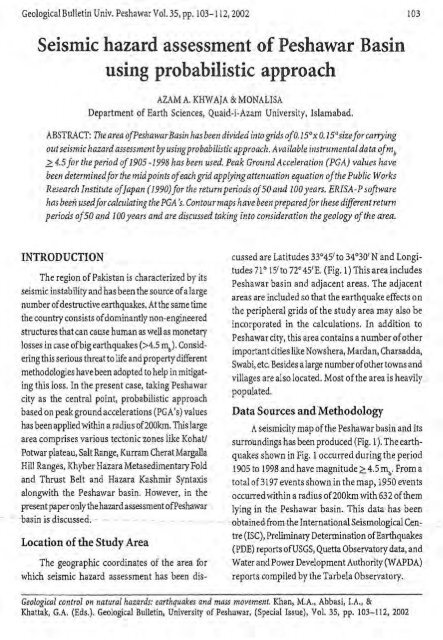 Seismic Hazard Assessment Of Peshawar Basin Using Probability ...
