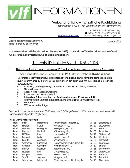 Verband fÃ¼r landwirtschaftliche Fachbildung - VLF Bamberg ...