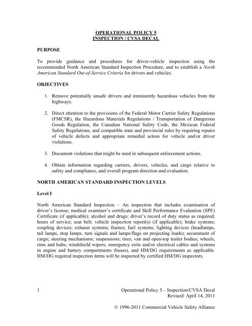 Operational Policy 5 - Commercial Vehicle Safety Alliance