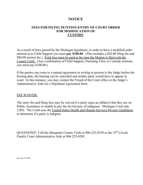 INSTRUCT RE CUSTODY USING FORM FOC Marquette County