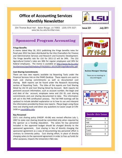 Office of Accounting Services Monthly Newsletter - Finance and ...