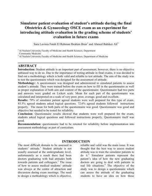 Sara Lavinia Fatah El Rahman Ibrahim Brair and Ahmed Babiker Ali ...