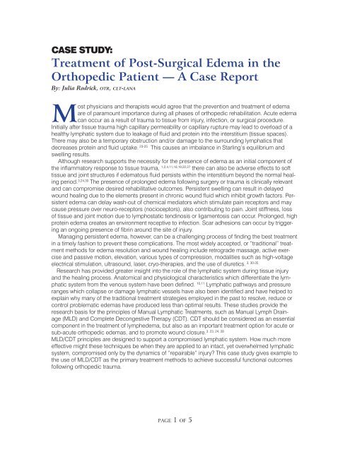 Treatment of Post-Surgical Edema in the Orthopedic Patient — A ...