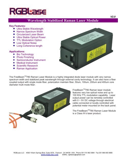 780nm Raman laser - RGBLase