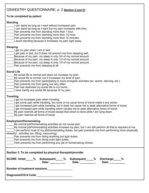 OSWESTRY QUESTIONNAIRE, p
