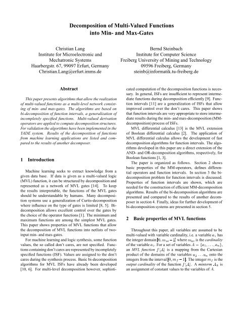 Decomposition of Multi-Valued Functions into Min- and Max-Gates