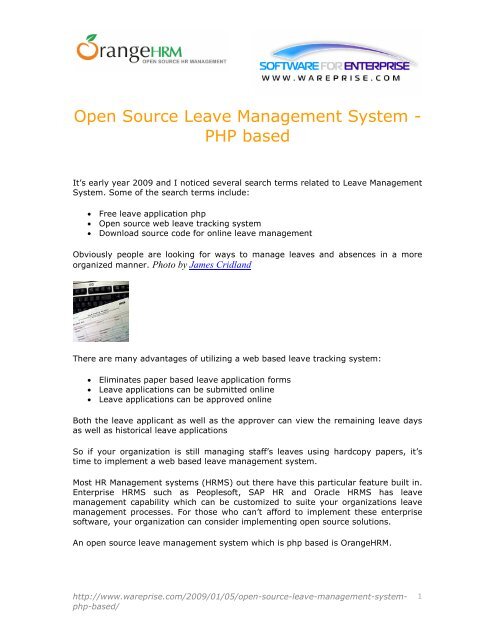 Open Source Leave Management System - PHP based - OrangeHRM