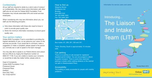 The Liaison and Intake Team Bromley - Oxleas NHS Foundation Trust