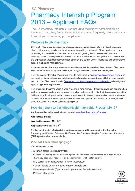 Applicant FAQs Internship Program - The Society of Hospital ...