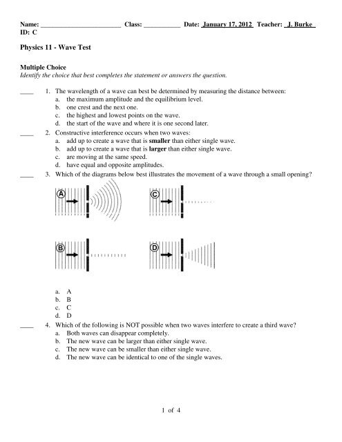 Physics 11 - Wave Test