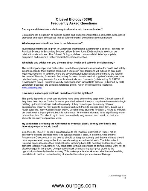 O Level Biology (5090) - Ourpgs.com