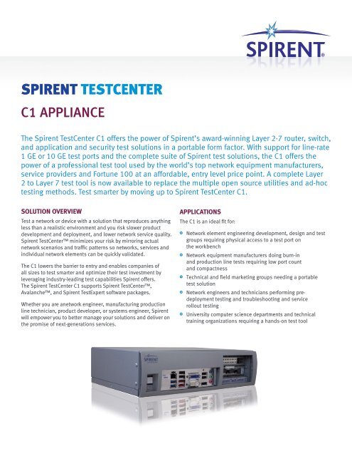 Spirent TestCenter C1 Appliance Datasheet - Spirent Communications