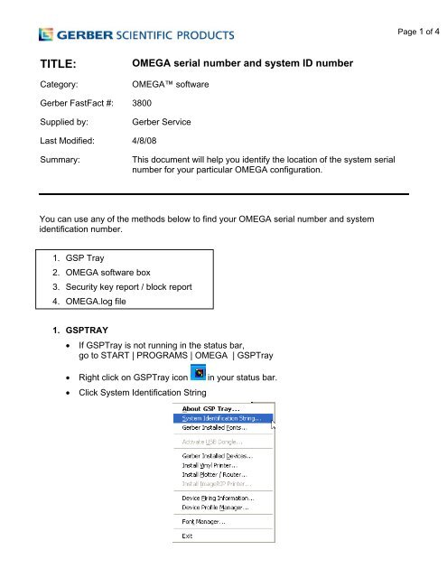 a FastFact about finding your System ID and Serial Number - Gerber ...