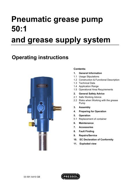 Pneumatic grease pump 50:1 and grease supply system - Pressol