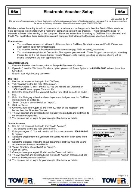 Electronic Voucher Setup - Tower Systems